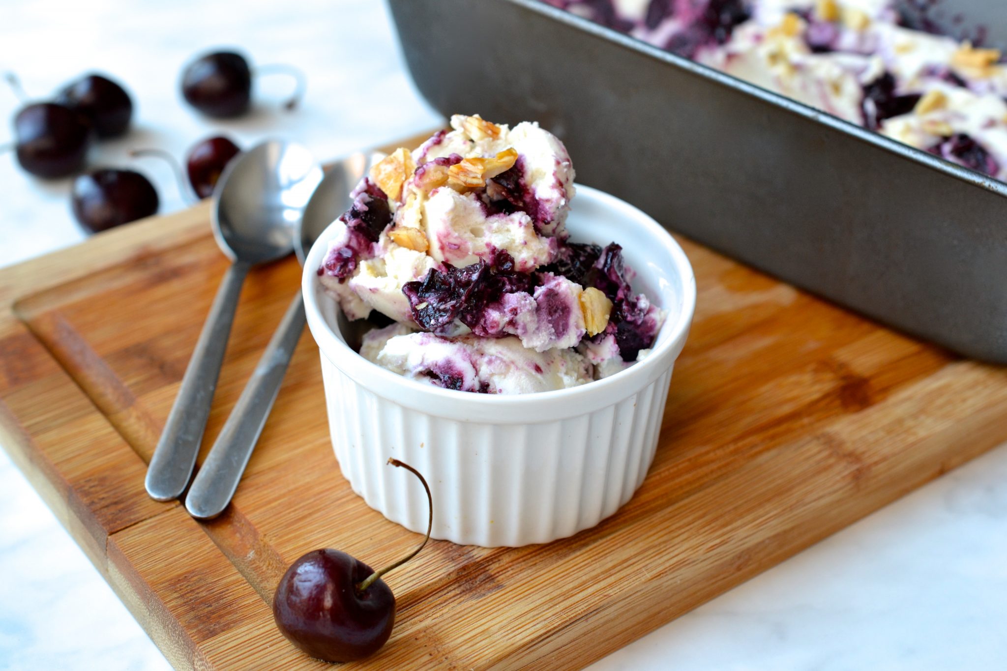 Cherry Ripple & Almond Crunch Ice Cream (Paleo) - Every Last Bite