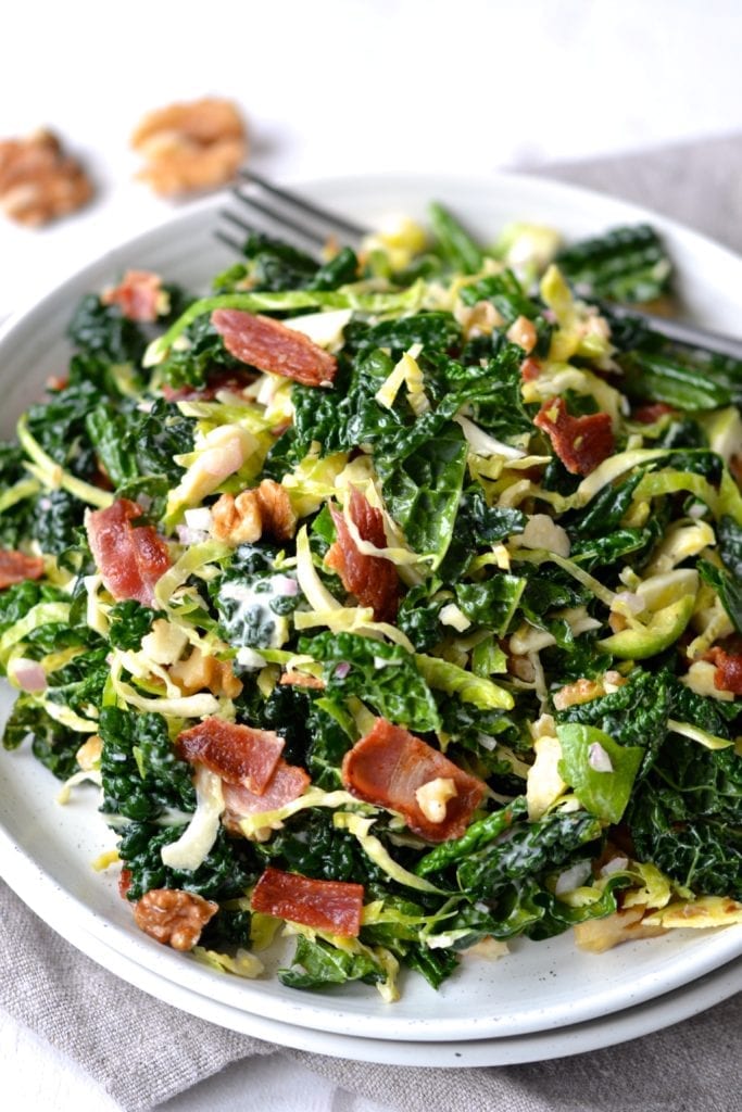 Kale And Brussels Sprout Salad With Creamy Lemon Dressing Every Last Bite
