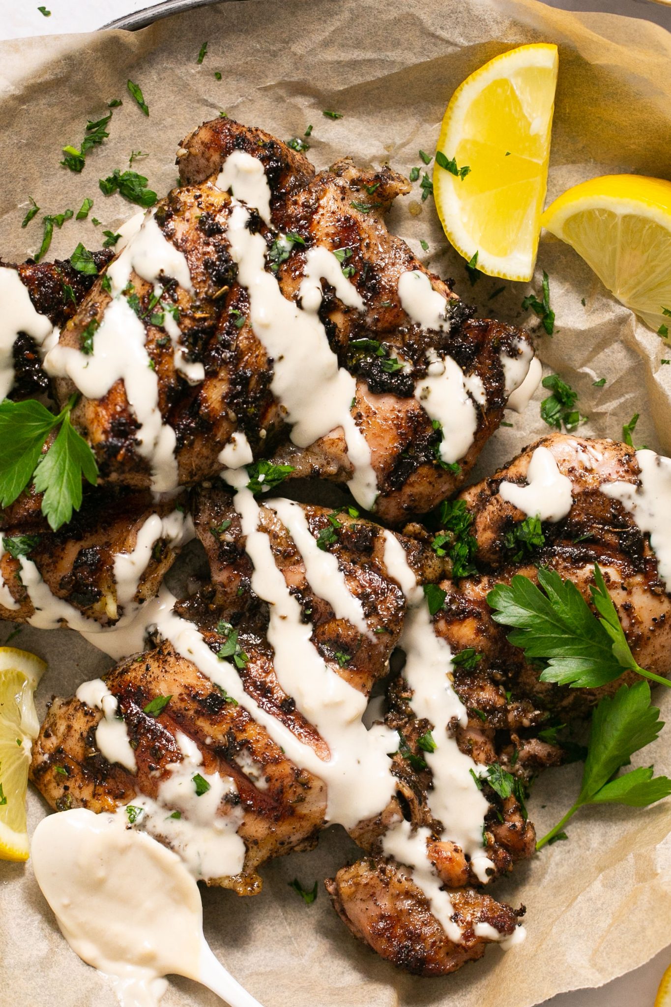 Za'atar Chicken Thighs With Tahini Lemon Sauce
