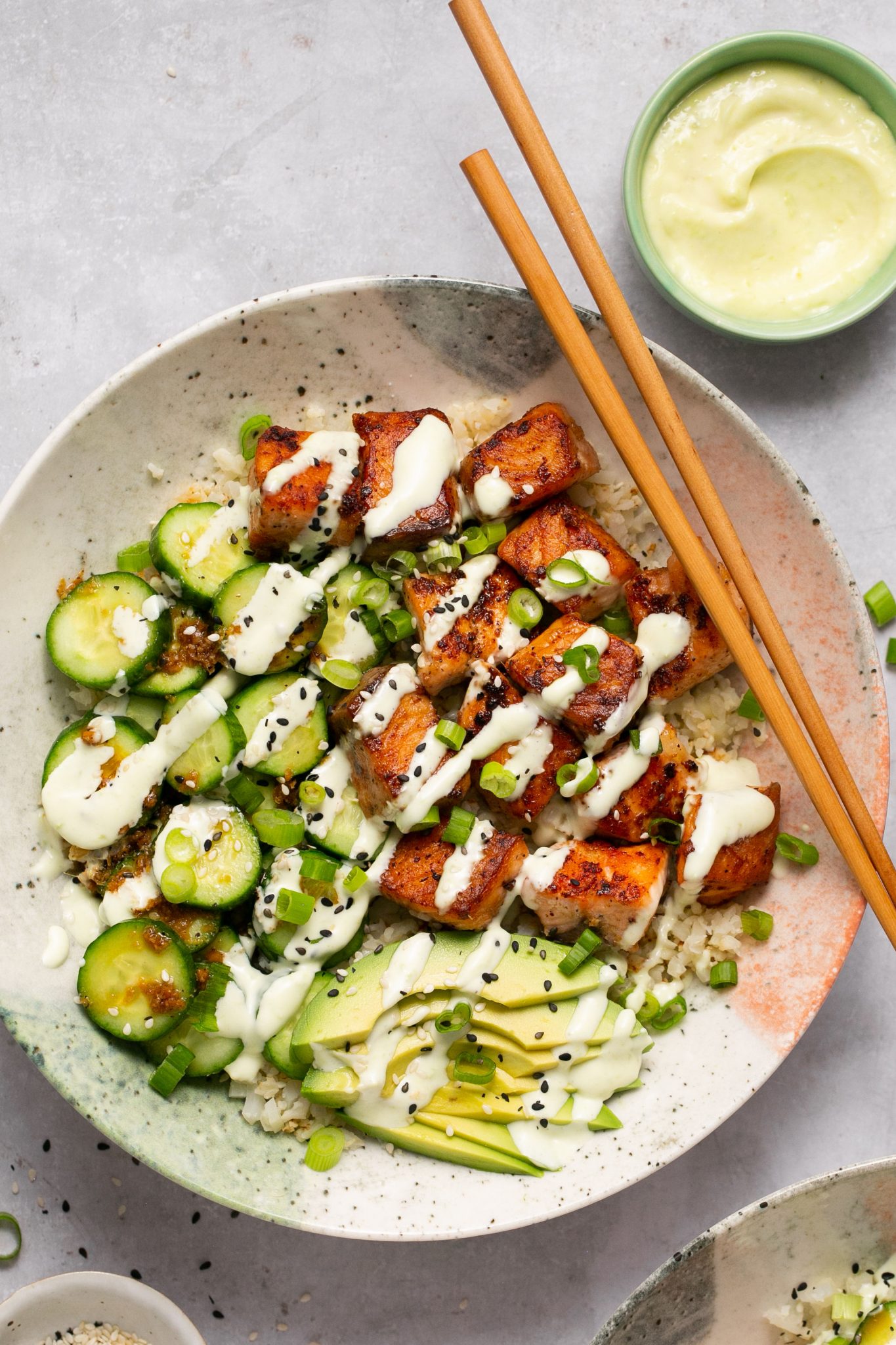 Salmon Bowls with Creamy Wasabi Sauce - Every Last Bite